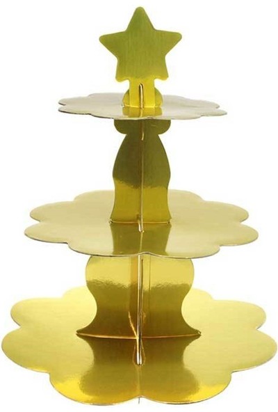 İpek Böceği Gold Renk 3 Katlı Cupcake Standı