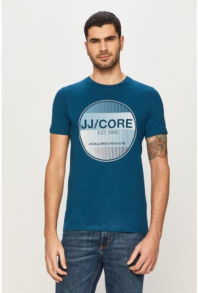Jack & Jones 1YETSBS29223 Jack&jones 12188601 Cızgı Desen Yazılı 0 Yaka Tshirt Petrol