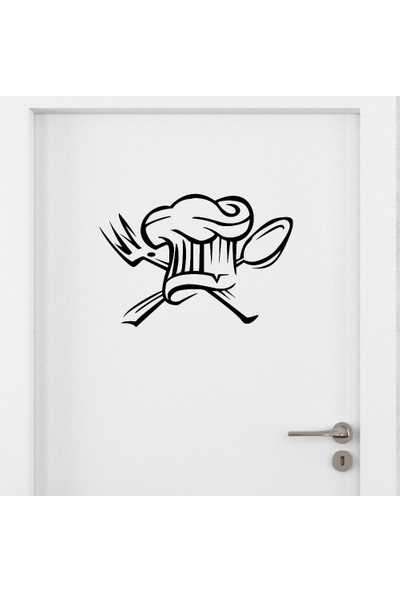 Dizayn All Mutfak Dekoratif Aşçı Şapkası Çatal Kaşık Etiket Sticker