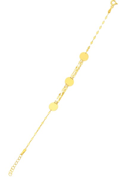 Woman Kadın 14 Ayar Altın Üç Zincir Yuvarlaplaka Bileklik