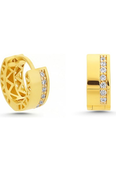 Woman 14 Ayar Altın Taş Desenli Küpe