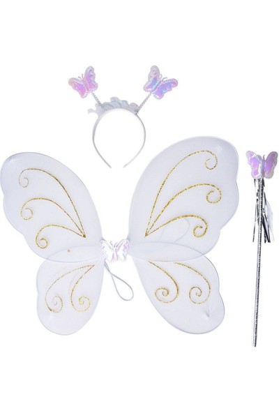 Samur Amazeus Kelebek Kanadı Tacı Asası Beyaz Renk Samur Amazeus Kelebek Kanadı Tacı Asası Beyaz Renk