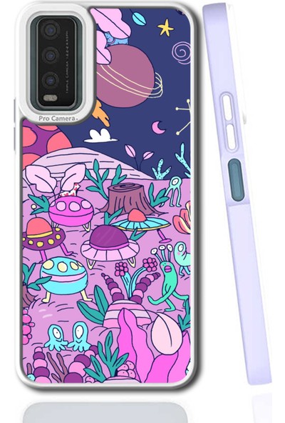 Gramaphone Vivo Y20 Kılıf Kenarları Lila Hd Desen Baskılı Arka Kapak - Digital Uzay