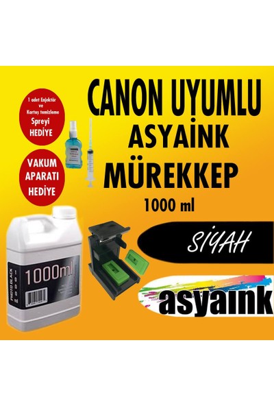 Asyaink Canon E414,E484,E464,E474 Uyumlu Siyah Mürekkep 1 Litre