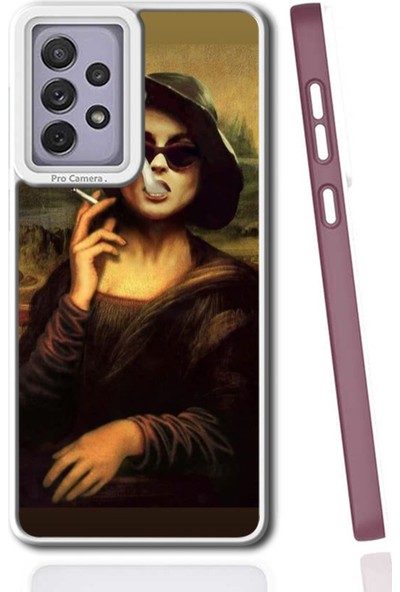 Gramaphone Samsung Galaxy A72 Kılıf Kenarları Mürdüm Hd Desen Baskılı Arka Kapak - Monamarla