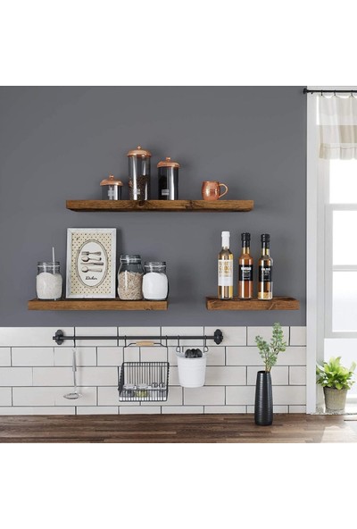 Plus Aksesuar Ahşap Dekoratif 3'lü Uçan Raf Kitaplık Gizli Duvar Monte Raf Aksesuar Rafı