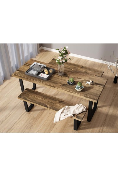 Woodesk Ayaz Masif Ceviz Renk 140X70 Çift Banklı Masa Takımı CPT7085-140 Woodesk Ayaz Masif Ceviz Renk 140X70 Çift Banklı Masa Takımı CPT7085-140