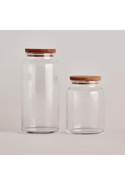 Bella Maison Joye Ahşap Kapalı 2'li Büyük Kavanoz Seti