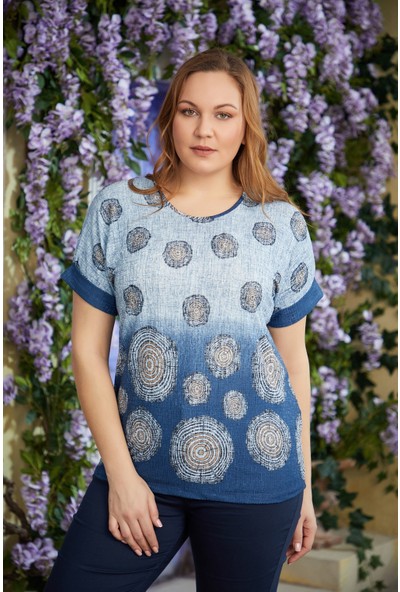 Rmg Desenli Büyük Beden Bisiklet Yaka Lacivert Tişört Rmg Desenli Büyük Beden Bisiklet Yaka Lacivert Tişört