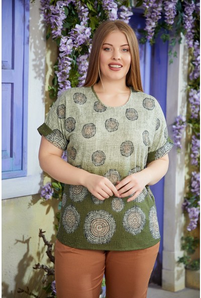 Rmg Desenli Büyük Beden Bisiklet Yaka Haki Tişört Rmg Desenli Büyük Beden Bisiklet Yaka Haki Tişört