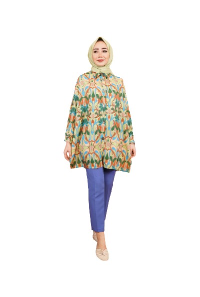 Cng Moda Kadın Renkli Desen Gömlek