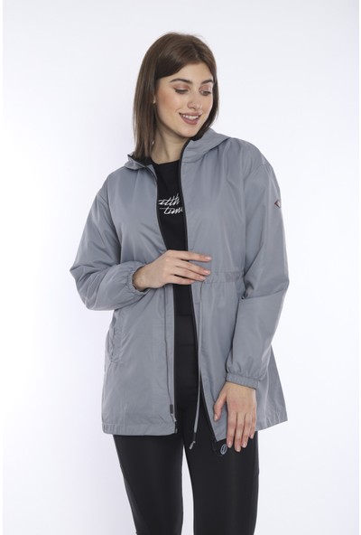 Escetic Kadın Spor Gri Yagmurluk / Rüzgarlık/ Ince Ceket CC-6723