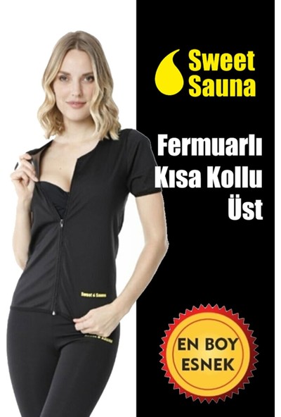 Sweet Sauna Yeni Sezon Spor Kısakollu Fermuarlı Üst Unisex Sweet Sauna Termal Siyah