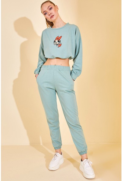 XUDE Mint Yeşili Beli Lastikli Baskılı Eşofman Takımı 2YSK8-10055-58 XUDE Mint Yeşili Beli Lastikli Baskılı Eşofman Takımı 2YSK8-10055-58