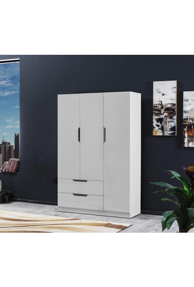 Ipek Mobilya Fulya 3 Kapaklı 2 Çekmeceli Dolap Genişlik 90 cm ( Beyaz )