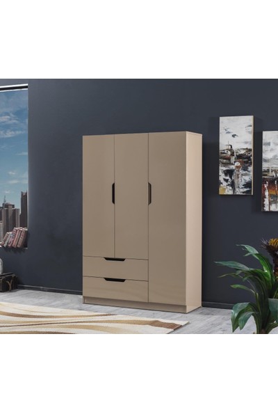 Ipek Mobilya Fulya 3 Kapaklı 2 Çekmeceli Dolap Genişlik 90 cm ( Capucino )