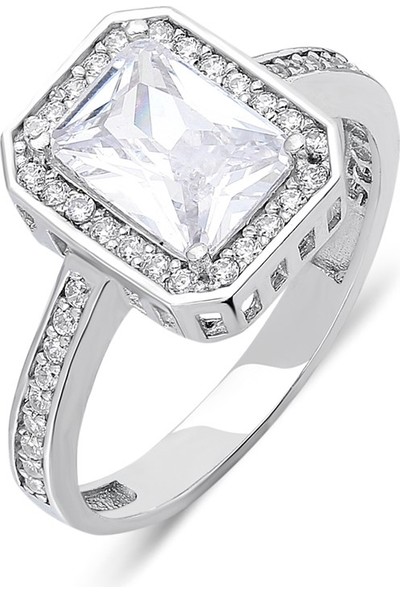 İpek Silver 925 Ayar Gümüş Zirkon Detaylı Baget Taşlı Kadın Yüzüğü