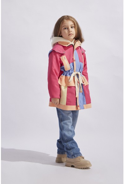 Hoquspoqus Kız Çocuk Renkli Trençkot