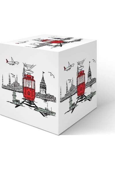 Ann Ross Istanbul Motifli Küp Puf, Sd-8, 40X40X40 cm