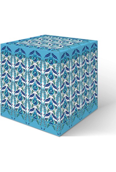 Ann Ross Lale Motifli Küp Puf, D-8, 40X40X40 cm Ann Ross Lale Motifli Küp Puf, D-8, 40X40X40 cm