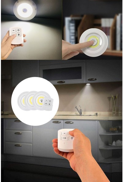Moreva Uzaktan Kumandalı Yapışkanlı Kablosuz Pilli LED 3 Lü Spot Lamba Moreva Uzaktan Kumandalı Yapışkanlı Kablosuz Pilli LED 3 Lü Spot Lamba