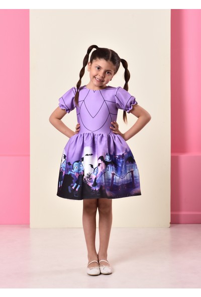 Eylul Elif Butik Vampirina Desen Kız Çocuk Elbise