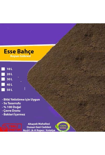 Esse Bahçe Koyun Gübresi Yıllanmış Elenmiş 30 Lt Esse Bahçe Koyun Gübresi Yıllanmış Elenmiş 30 Lt