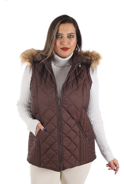 Brendon Kadın Büyük Beden Yelek Y410 Kahve/brown 20W53000410