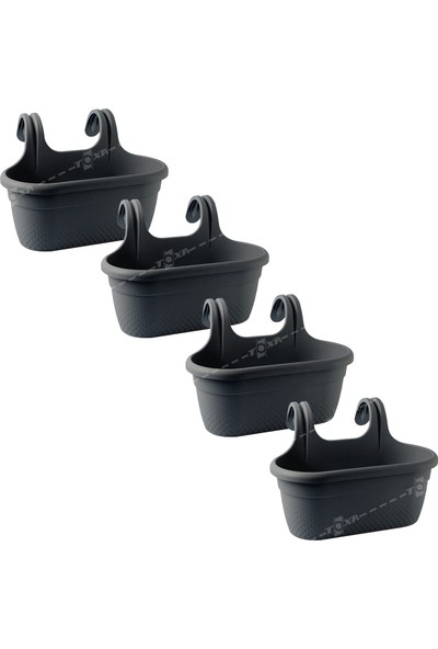 ToXA 4 Adet 6.2 Litre Askılı Balkon Saksısı Set Antrasit Plastik Inci Desenli Saksı Seti ToXA 4 Adet 6.2 Litre Askılı Balkon Saksısı Set Antrasit Plastik Inci Desenli Saksı Seti