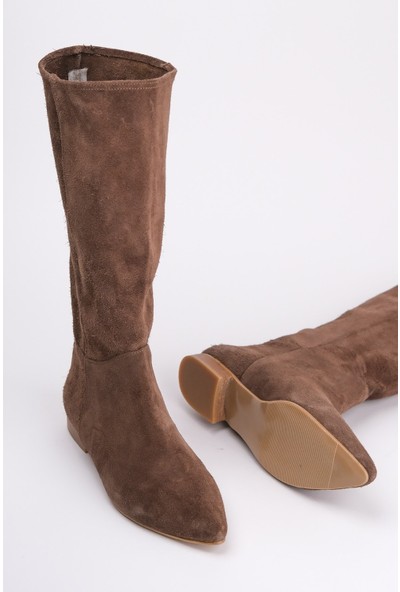 Cara Kahve Süet Deri Kadın Bot