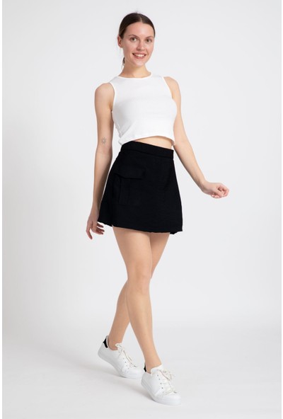 Giysa Kadın Aerobin Kargo Cepli Siyah Şort Etek Giysa Kadın Aerobin Kargo Cepli Siyah Şort Etek