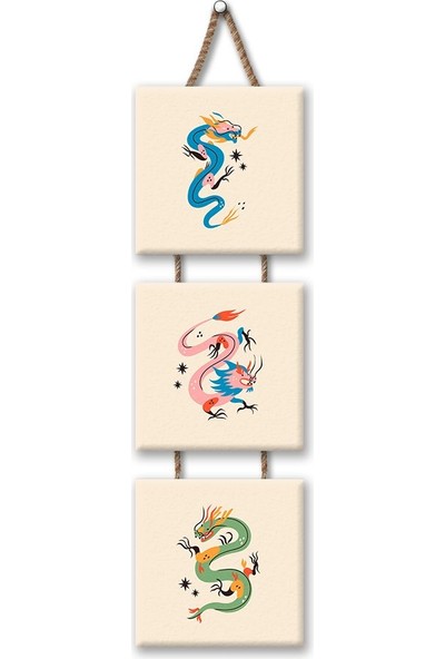 Hero Tasarım Ejderha 3 Parça Ipli Mdf TABLOTLH1171