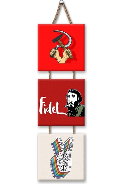 Hero Tasarım Fidel Castro 3 Parça Ipli Mdf TABLOTLH1150