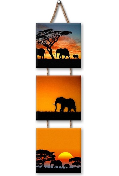 Hero Tasarım Fil 3 Parça Ipli Mdf TABLOTLH1113