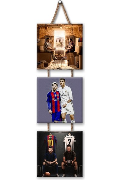 Hero Tasarım Messi ve Ronaldo 3 Parça Ipli Mdf TABLOTLH1034