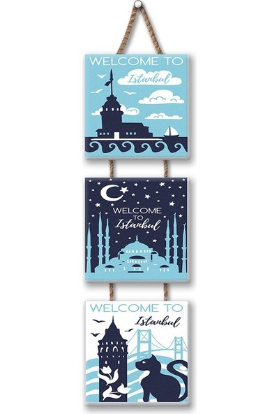 Hero Tasarım Welcome To Istanbul 3 Parça Ipli Mdf TABLOTLH1159