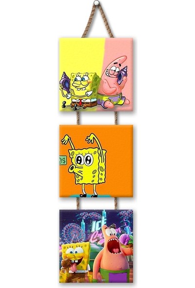 Hero Tasarım Sünger Bob 3 Parça Ipli Mdf TABLOTLH2675