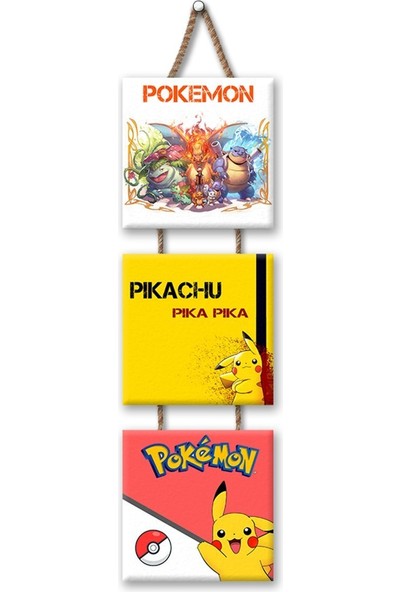 Hero Tasarım Pikaçu 3 Parça Ipli Mdf TABLOTGTB1329