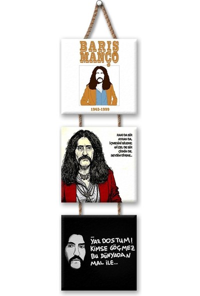 Hero Tasarım Barış Manço 3 Parça Ipli Mdf TABLOTGTB1318 Hero Tasarım Barış Manço 3 Parça Ipli Mdf TABLOTGTB1318