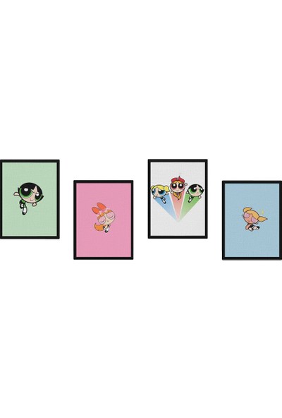 Hero Tasarım Powerpuff Girl 4 Parça Mdf TABLOSLA258 Hero Tasarım Powerpuff Girl 4 Parça Mdf TABLOSLA258