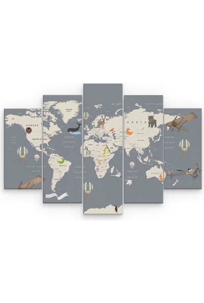 Hero Tasarım Dünya Haritası 5 Parça Mdf TABLOTGTB513