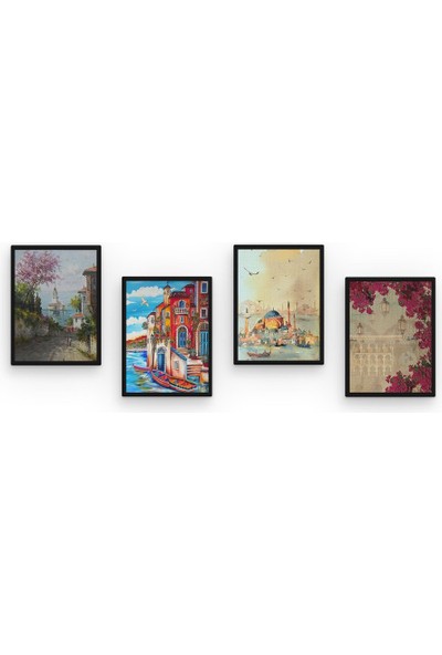 Hero Tasarım Çizim Manzara 4 Parça Mdf TABLOSLA554 Hero Tasarım Çizim Manzara 4 Parça Mdf TABLOSLA554