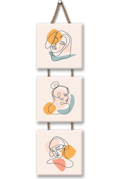 Hero Tasarım Soyut Yüz 3 Parça Ipli Mdf TABLOTLH1160