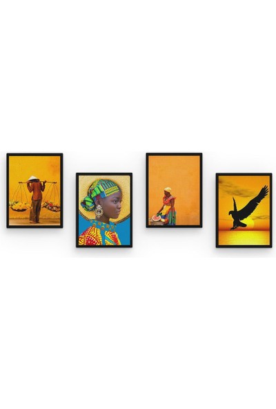 Hero Tasarım Afrika 4 Parça Mdf TABLOSLA578