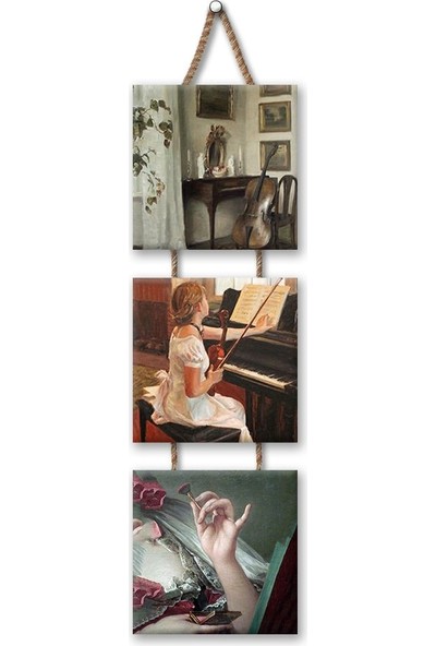 Hero Tasarım Soyut Çizim 3 Parça Ipli Mdf TABLOTLH2653