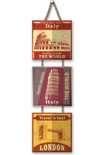 Hero Tasarım Şehirler 3 Parça Ipli Mdf TABLOTLH1157