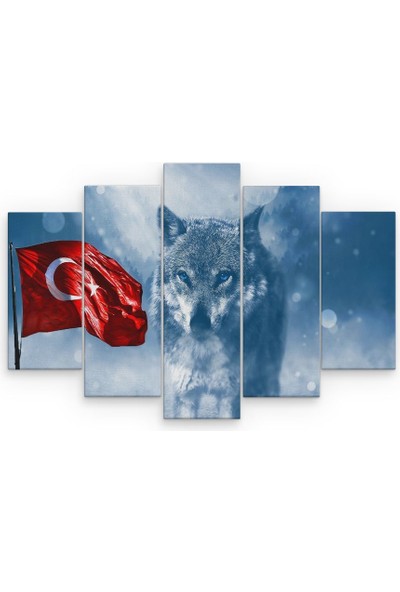 Hero Tasarım Kurt Türk Bayrağı 5 Parça Mdf TABLOTGTB1018