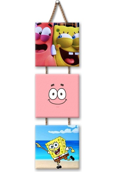 Hero Tasarım Sünger Bob 3 Parça Ipli Mdf TABLOTLH2672