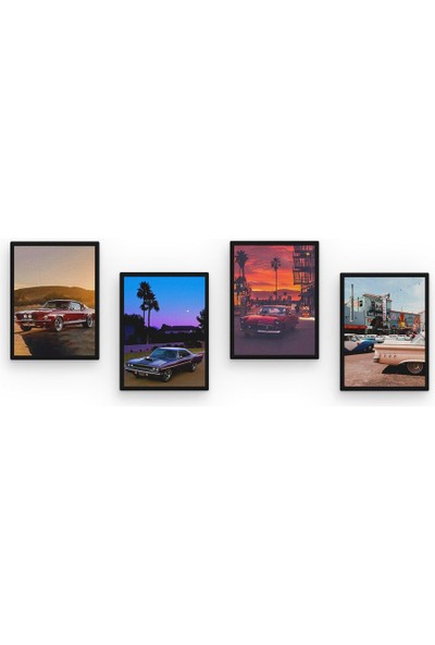 Hero Tasarım Klasik Arabalar 4 Parça Mdf TABLOSLA619