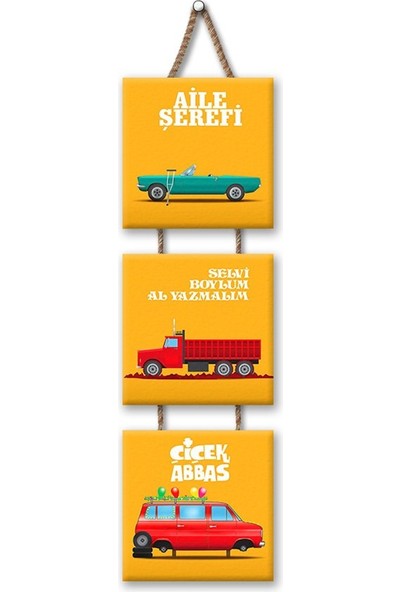 Hero Tasarım Yeşilçam Arabaları 3 Parça Ipli Mdf TABLOTLHT162 Hero Tasarım Yeşilçam Arabaları 3 Parça Ipli Mdf TABLOTLHT162